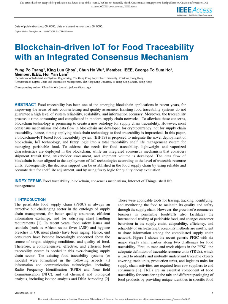 Blockchain-Driven Iot For Food Traceability With An Integrated Consensus Mechanism | PDF ...