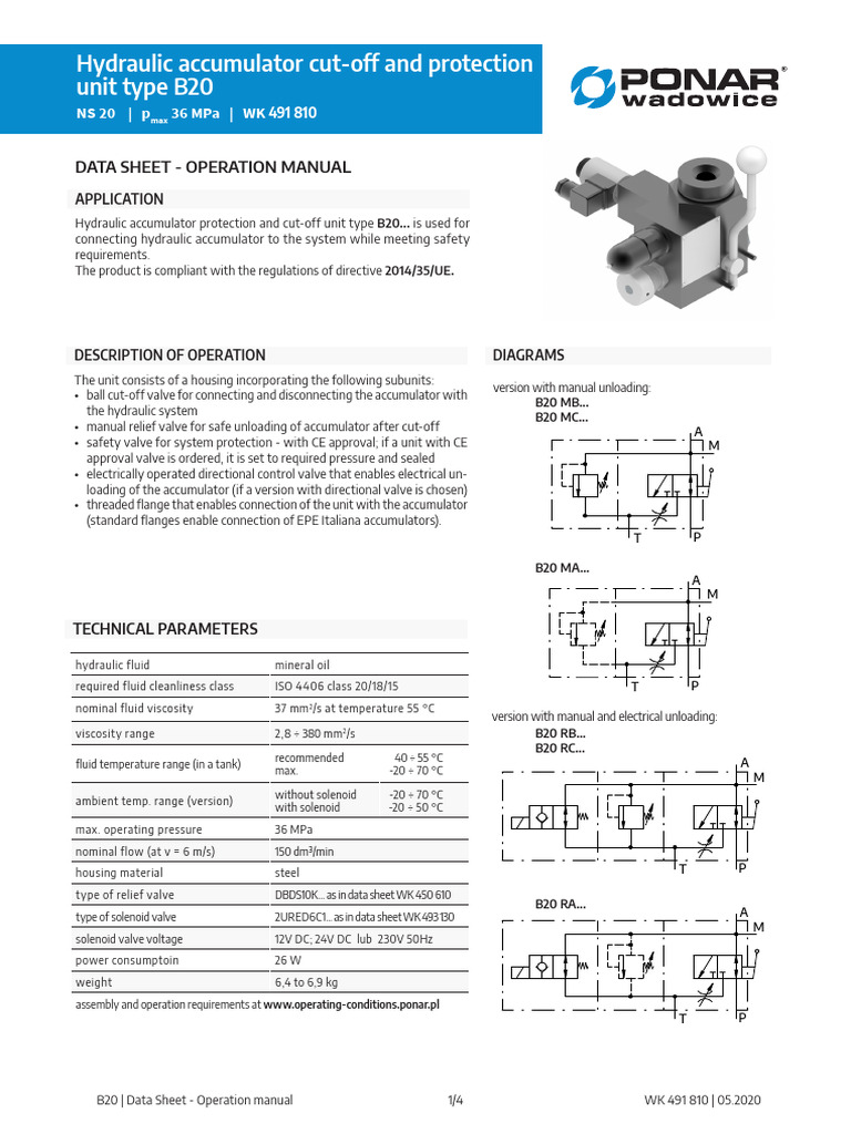 Hydraulic Accumulator Cut-Off and Protection Unit Type B20: Data Sheet ...