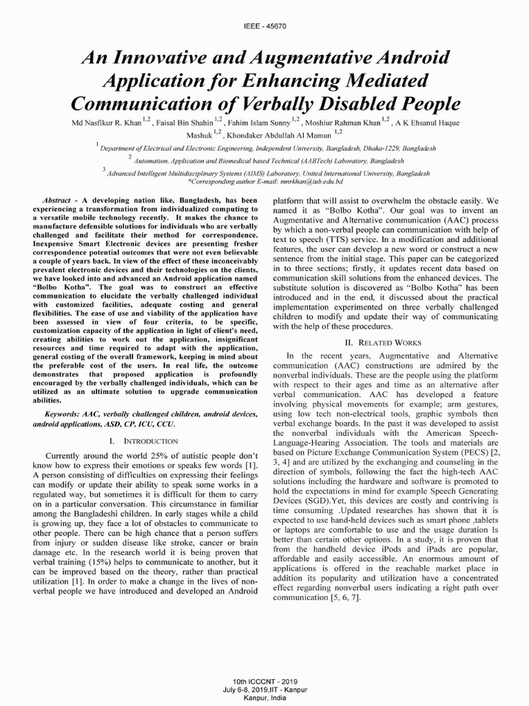 An Innovative and Augmentative Android Application for Enhancing Mediated Communication of ...