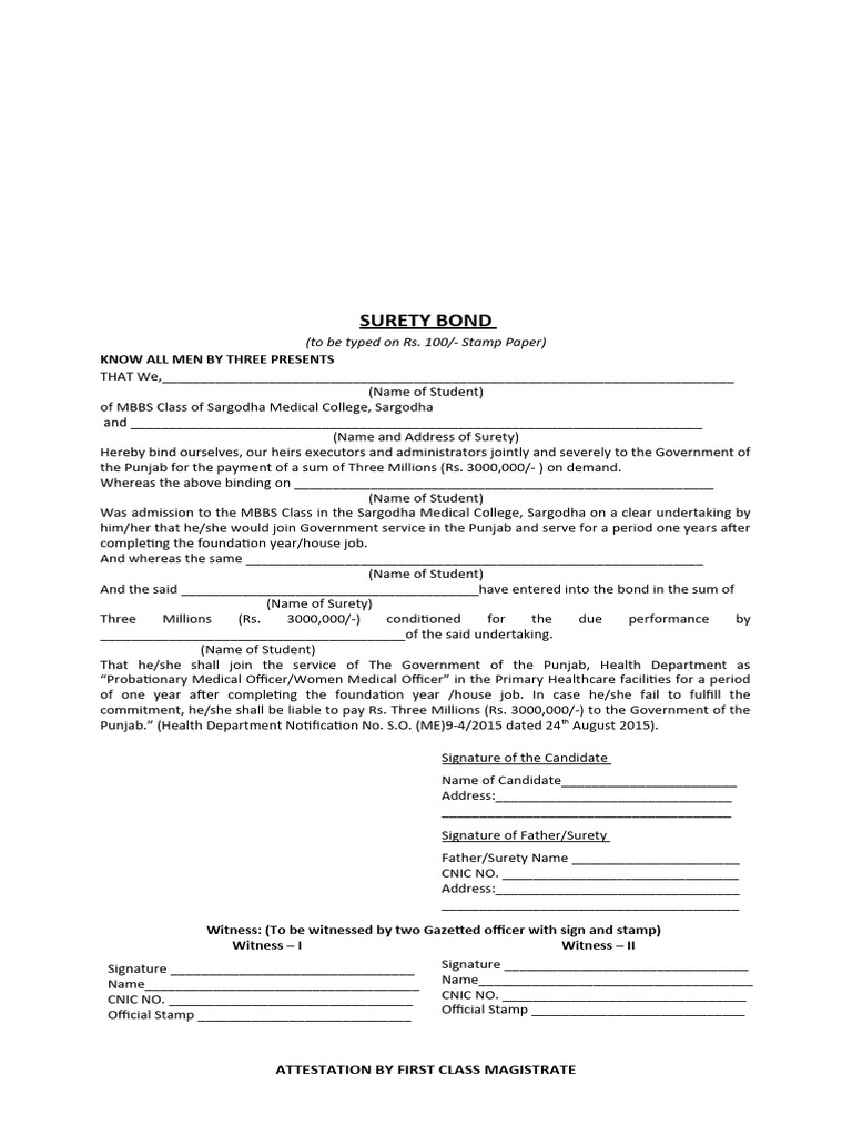 Surety Bond For Mbbs | PDF | Surety