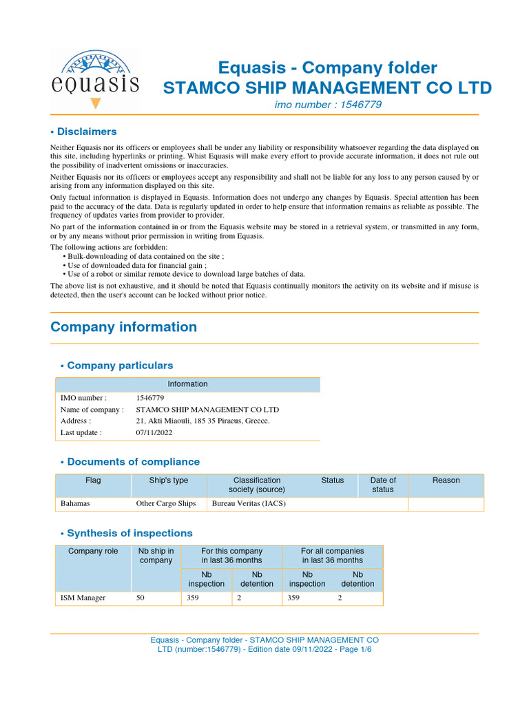 Stamco Equasis | PDF | Shipping | Ships