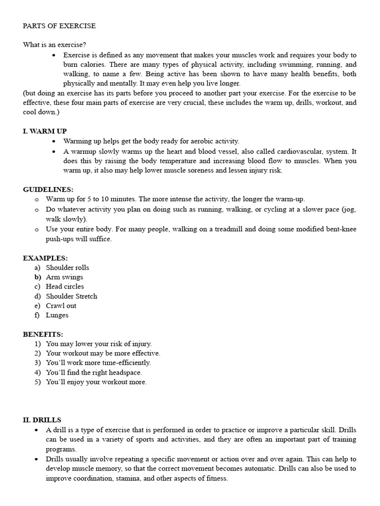 PE-parts-of-exercise | PDF | Endurance | Physical Exercise