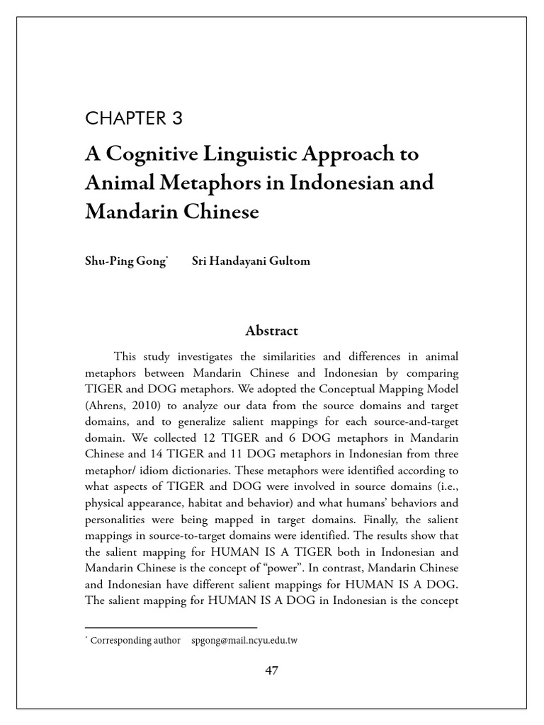 Gong, S.-P. & Gultom, S. H. (2021) - A Cognitive Linguistic Approach To Animal Metaphors in ...
