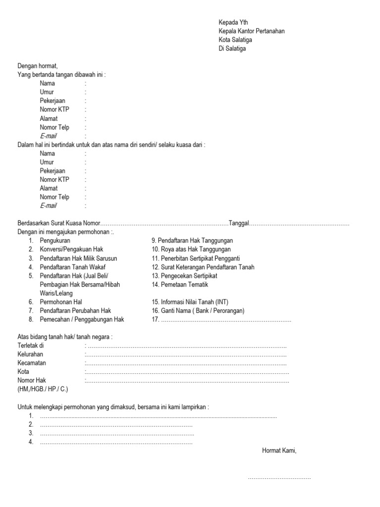 Surat Permohonan Ke BPN | PDF