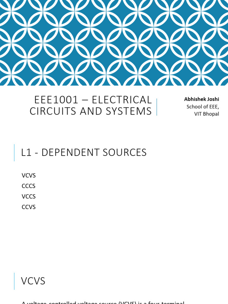 Eee1001 - Electrical Circuits and Systems: Abhishek Joshi | PDF | Electrical Network | Series ...