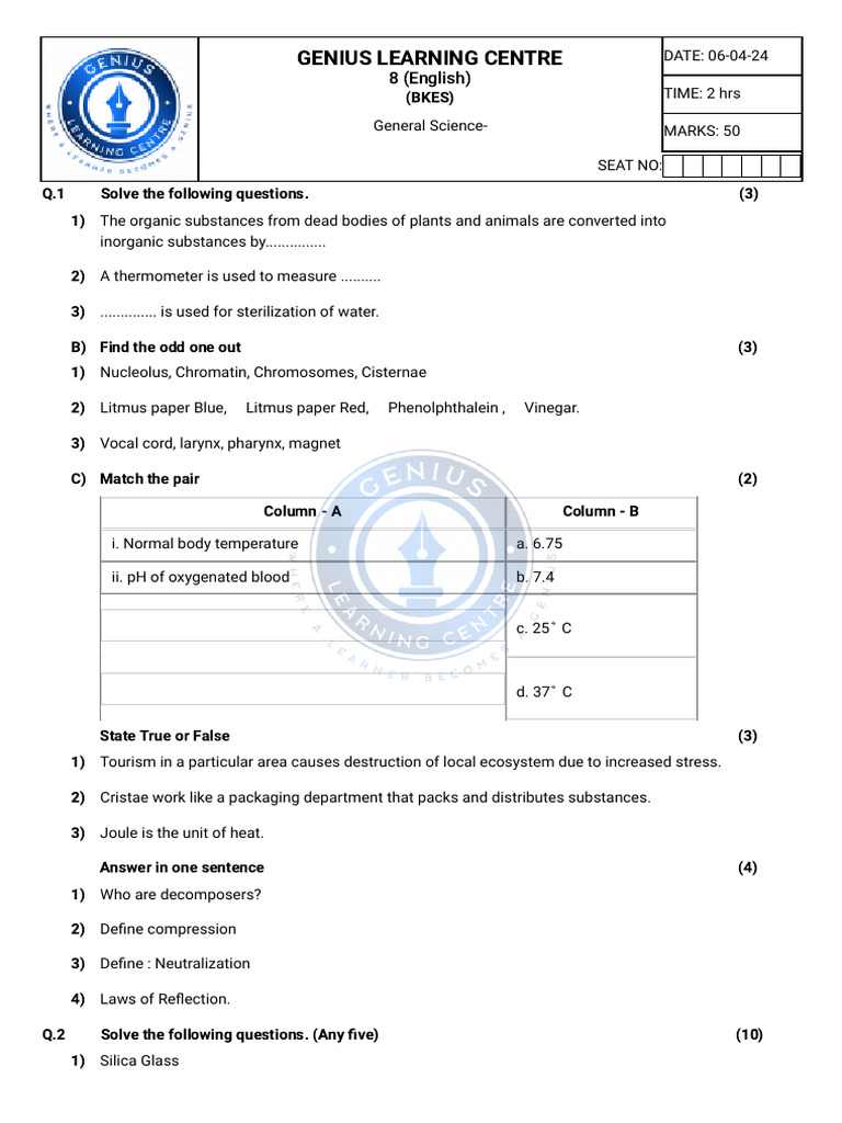 Science Sem II QP IX | PDF