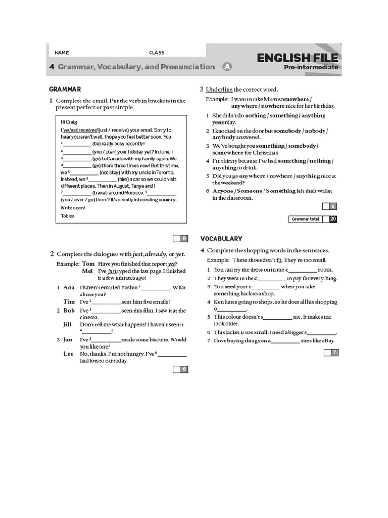 New English File Pre-Intermediate 3rd Ed Test 4 | PDF