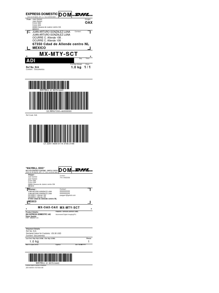 DHL Express Domestic Waybill | PDF | Written Communication