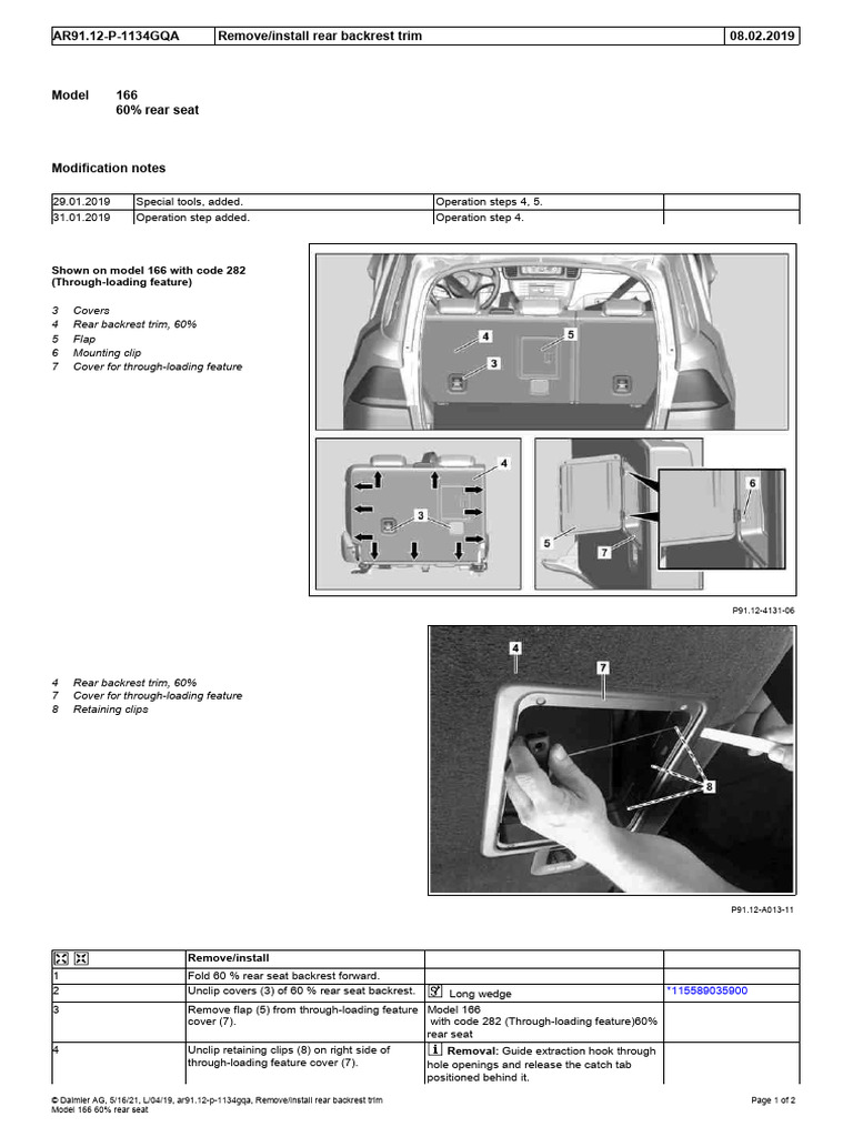 W166 Rear Backrest Trim Removal | PDF