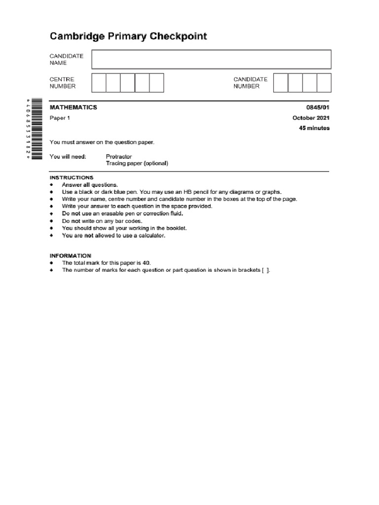 Paper 1 Math Checkpoint Oct 2021 | PDF