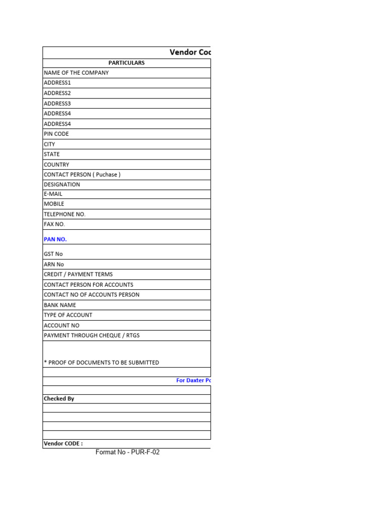 Vendor Creation Format | PDF