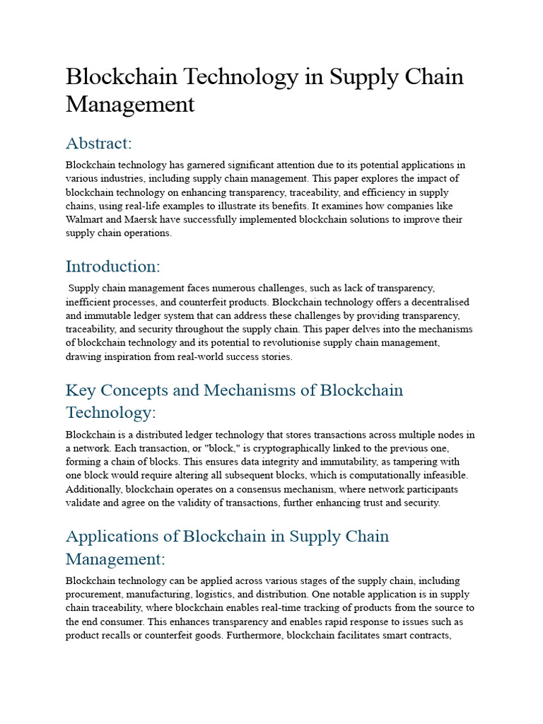 Blockchain's Impact on Supply Chains | PDF | Supply Chain | Supply ...