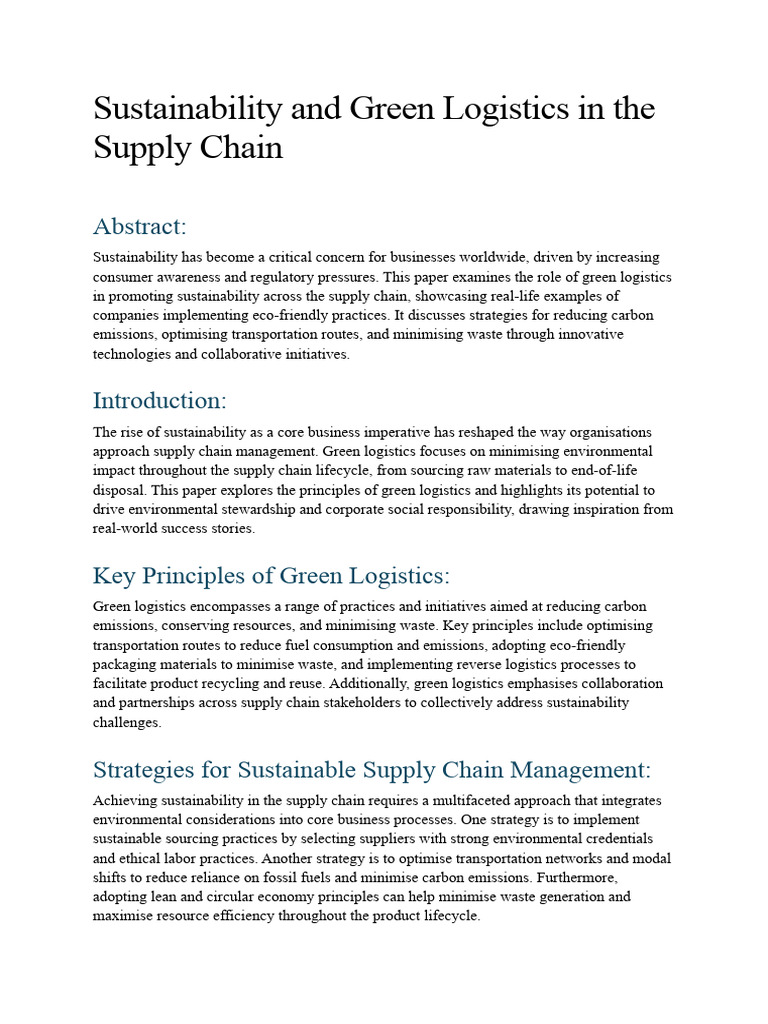 Sustainability and Green Logistics in the Supply Chain | PDF ...