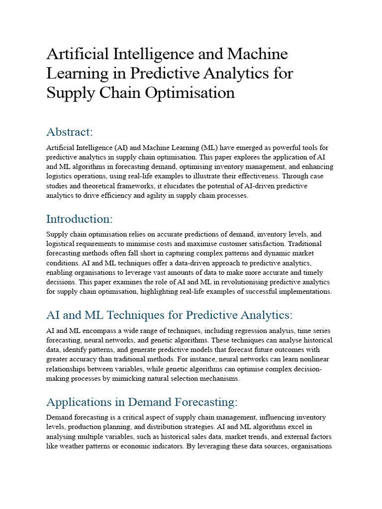 Artificial Intelligence and Machine Learning in Predictive Analytics For Supply Chain ...