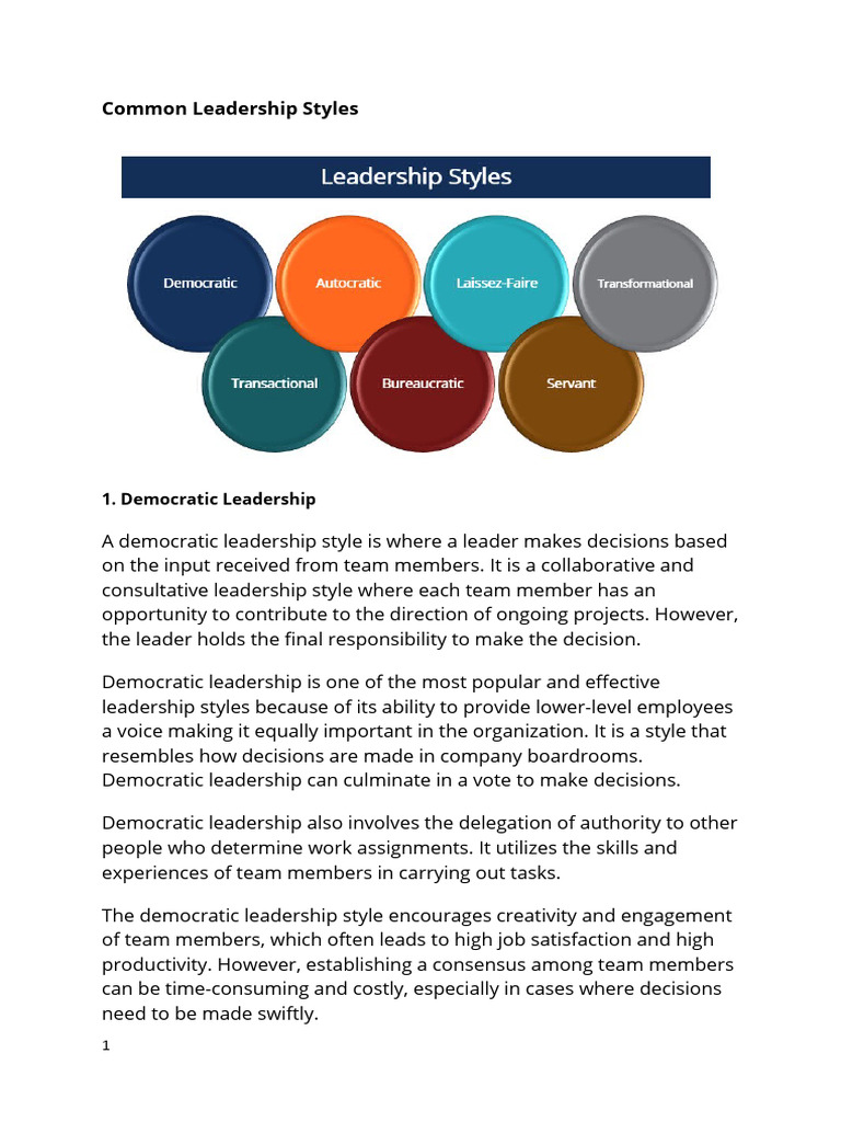 Common Leadership Styles | PDF | Leadership | Transformational Leadership