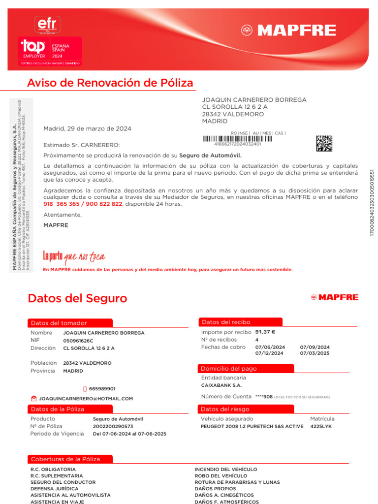 Aviso Renovación 2002200290573 | Descargar gratis PDF | Seguro de ...