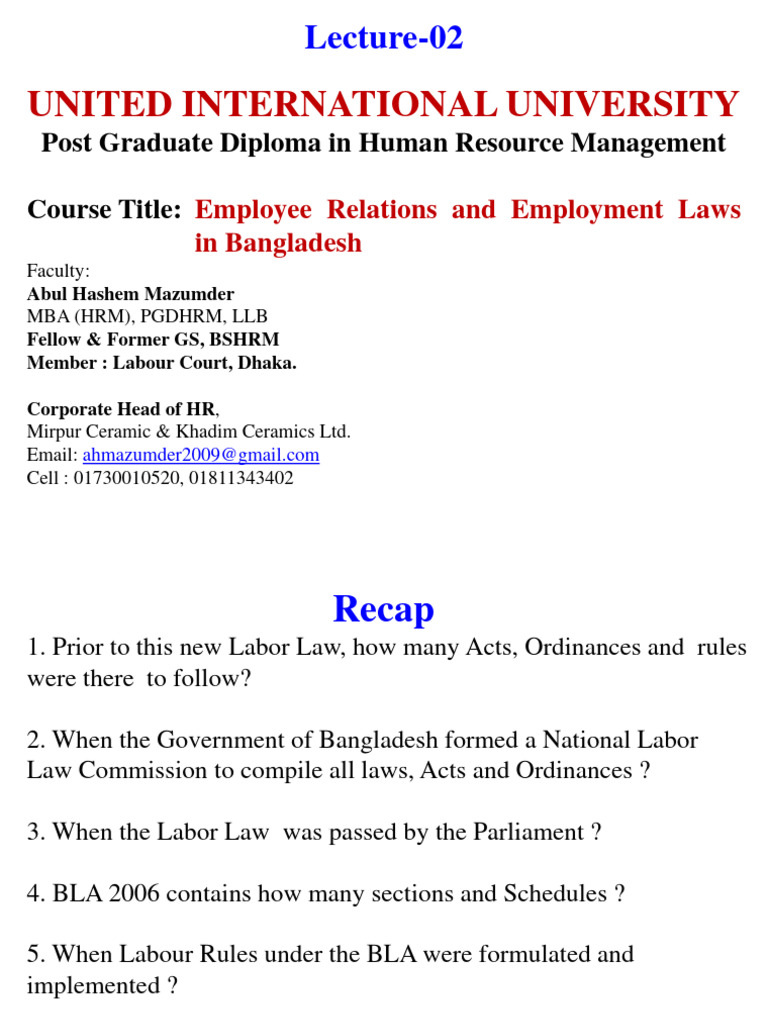 BLA Class 2 Lecture-2 | PDF | Employment | Labour Law