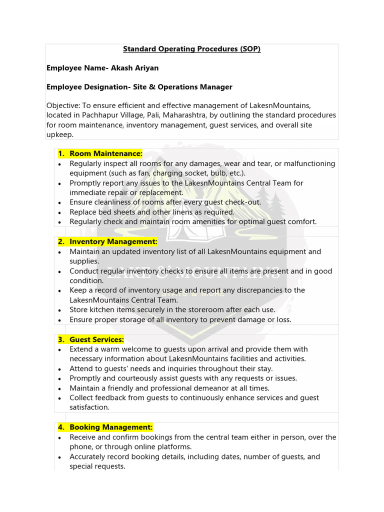Standard Operating Procedures | PDF | Inventory