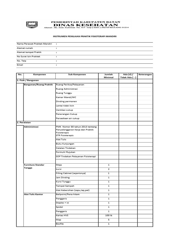 Instrumen Penilaian Fisioterapi Praktik Mandiri | PDF