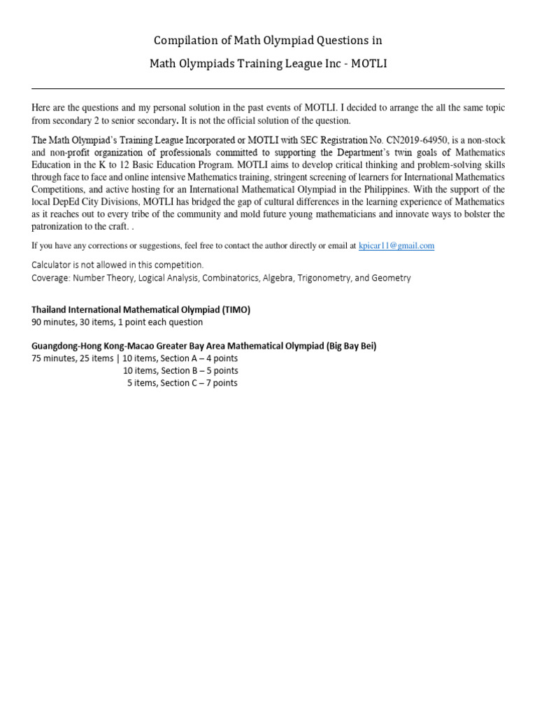 MOTLI-Common-Questions (1) | PDF | Mathematics | Elementary Mathematics