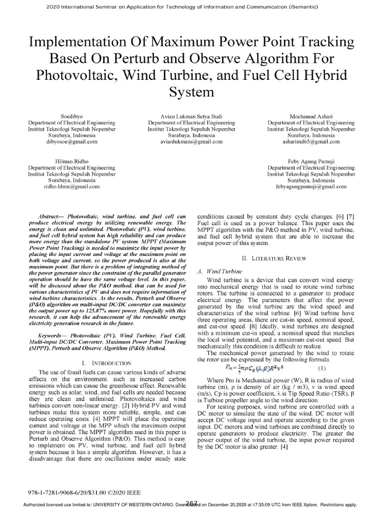 MPPT Implementation for Hybrid Energy Systems | PDF | Photovoltaics ...