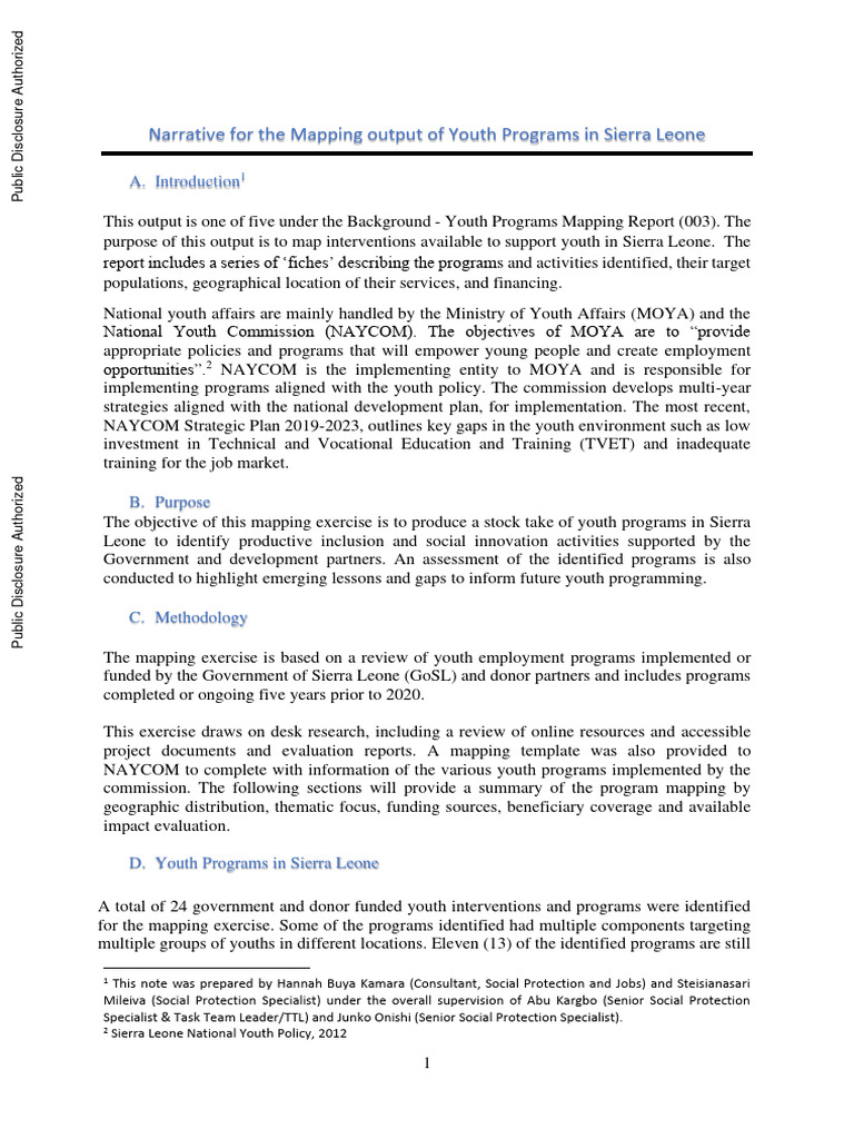 Narrative For The Mapping Output of Youth Programs in Sierra Leone ...