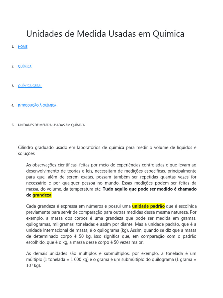 Unidades de Medida em Química | PDF | Medição | Quilograma