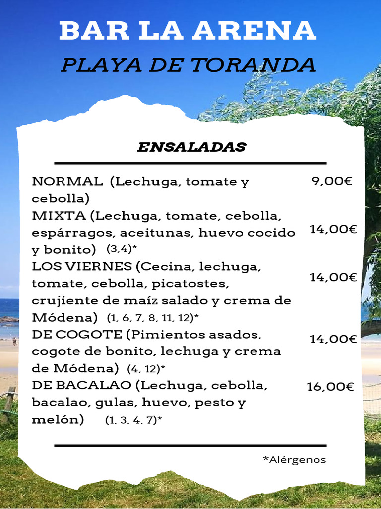 Carta Bar La Arena 2020 | PDF | Cocina mediterranea | Carne