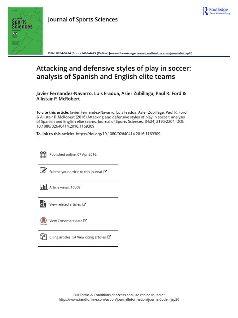 Attacking and Defensive Styles of Play in Soccer Analysis of Spanish ...