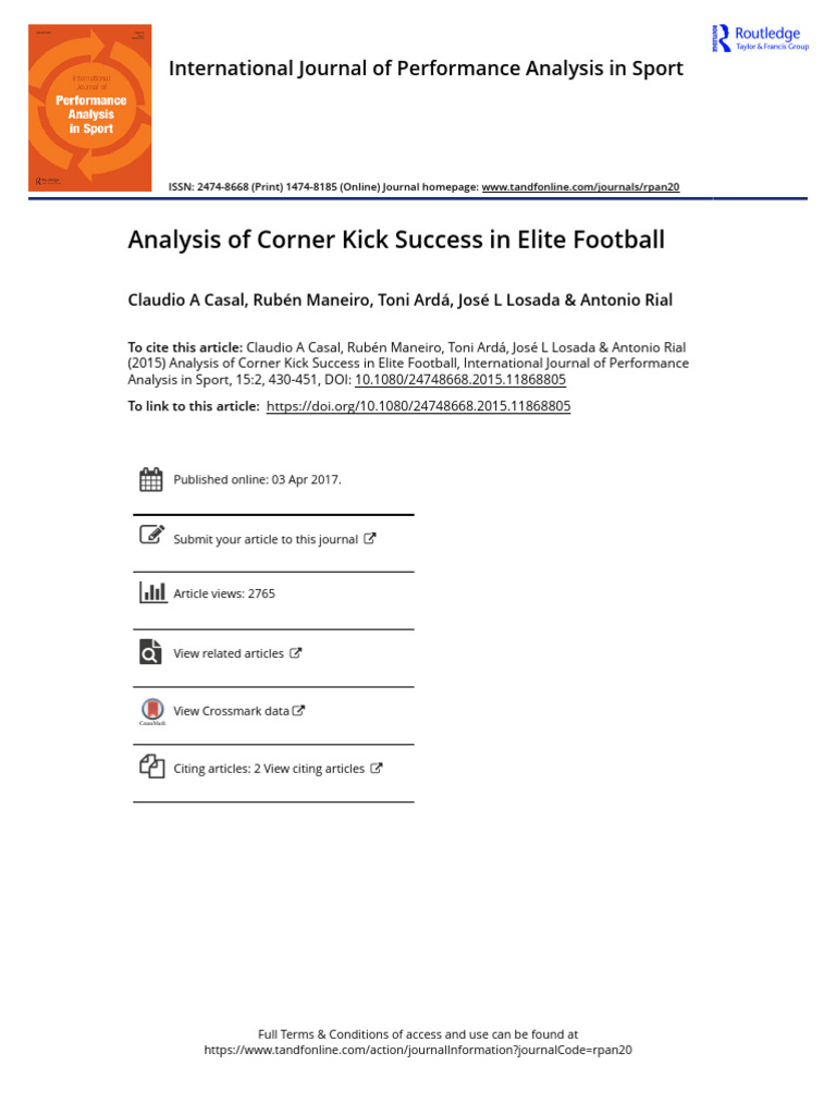 Corner Kick Success in Elite Football | PDF | Football Codes | International Association ...