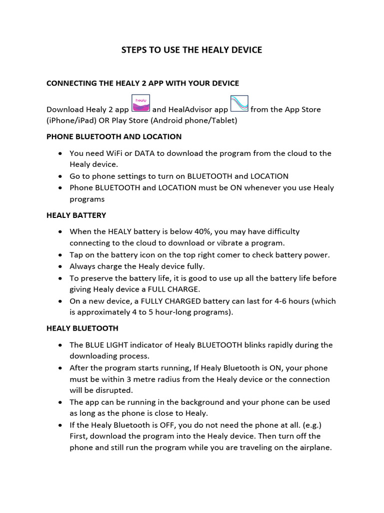 STEPS TO USE THE HEALY DEVICE | PDF | Mobile App | Ios