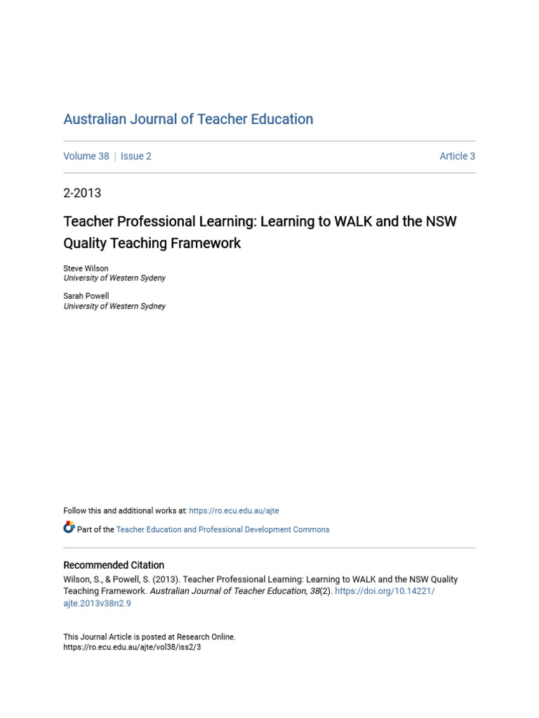 Teacher Professional Learning_ Learning to WALK | PDF | Teachers | Learning