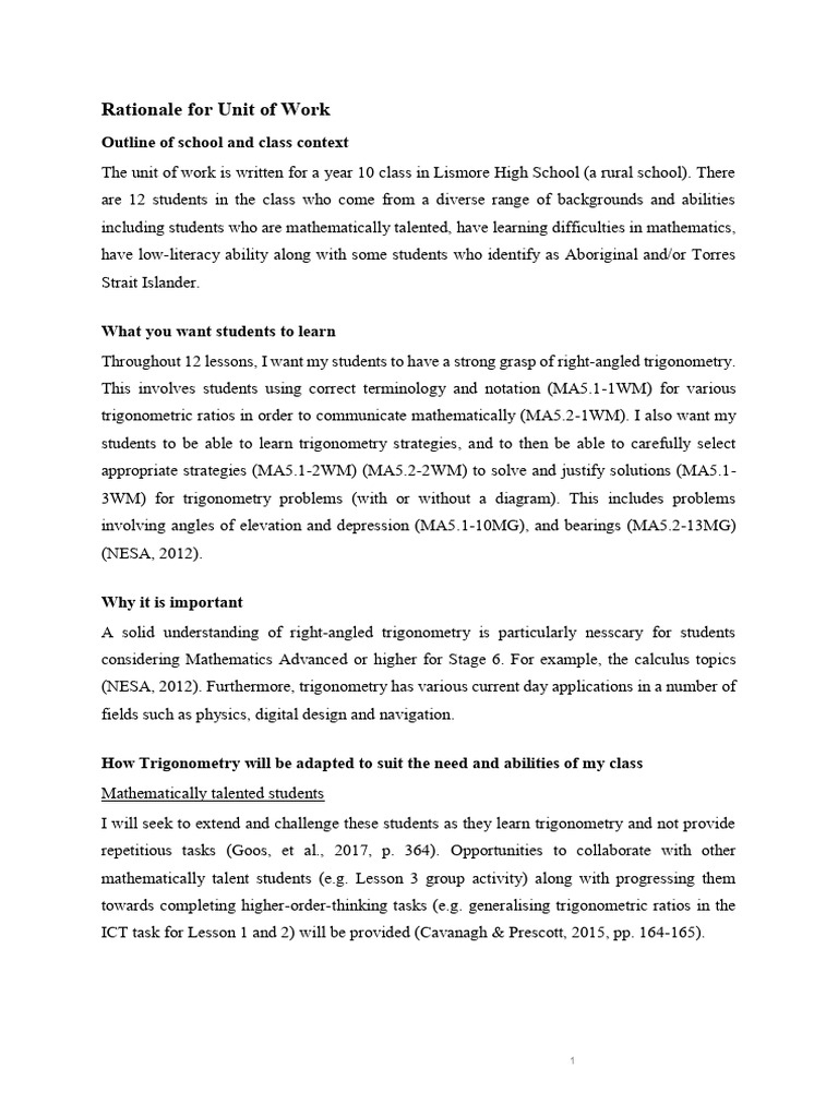 Year 10 Trigonometry Unit Plan | PDF | Trigonometric Functions ...