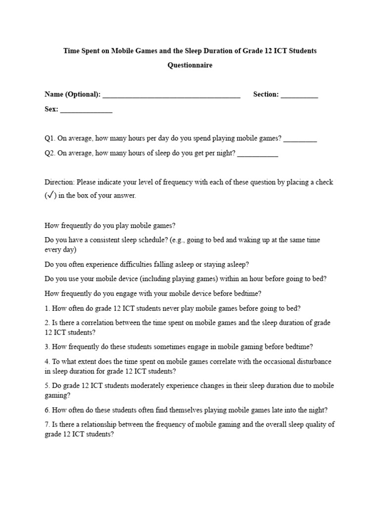 Questionnaire Final | PDF | Sleep | Sleep Deprivation