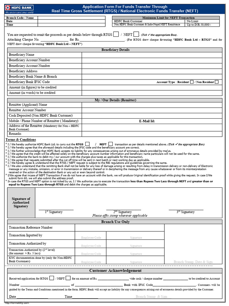 HDFC RTGS Form | PDF | Personal Finance | Payments