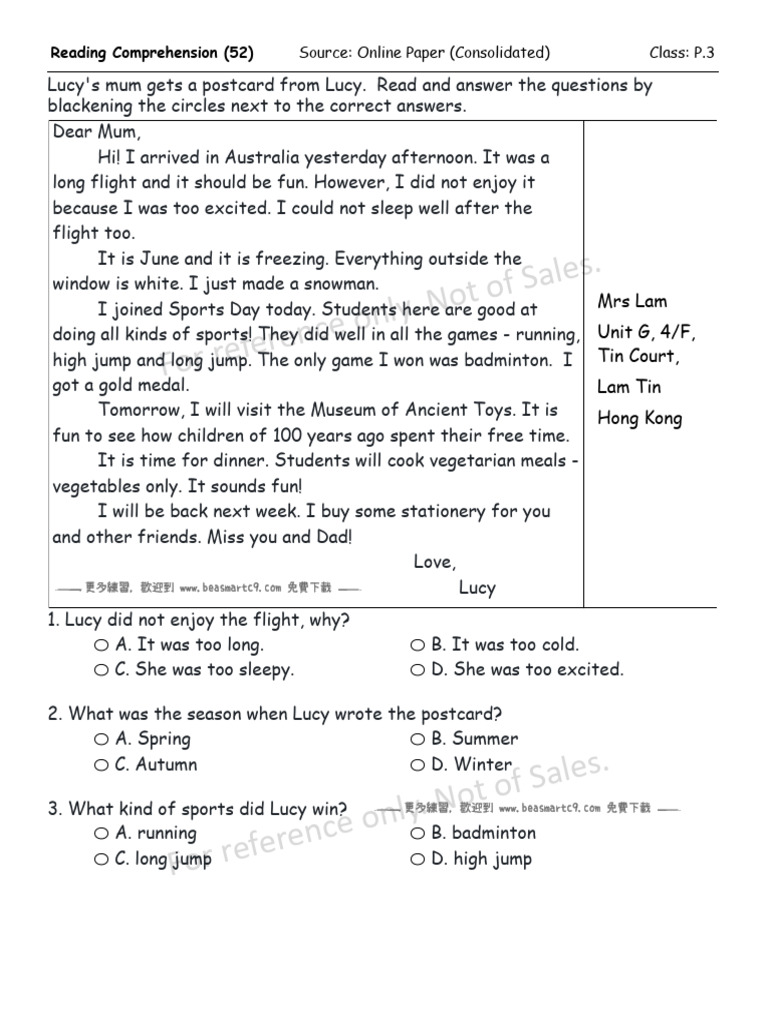 52-57 P3 Reading Comprehension | PDF