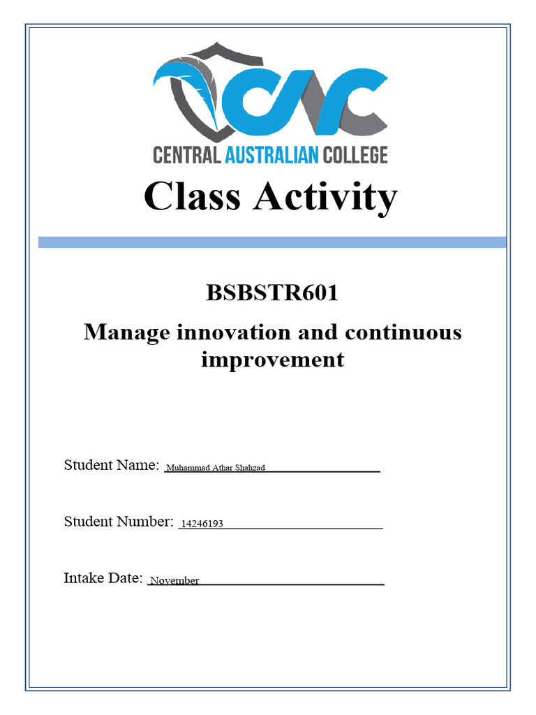 BSBSTR601 - CAC Class Activities | PDF | Mentorship | Innovation
