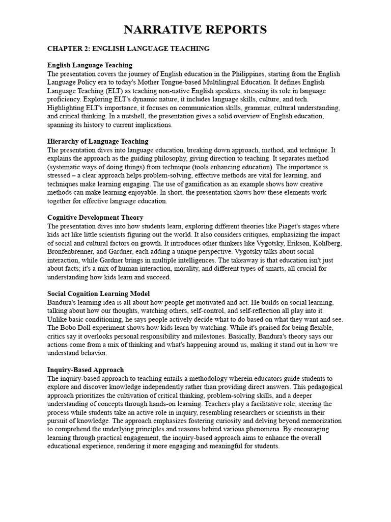 Narrative Report | PDF | Reading Comprehension | Learning