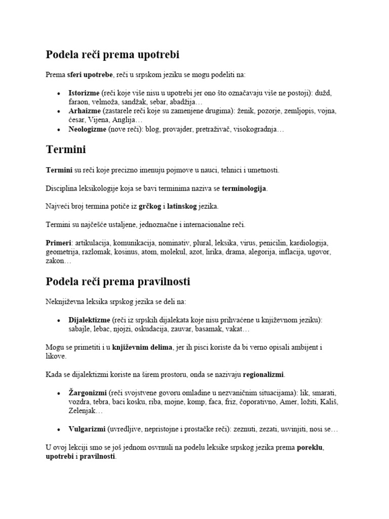 Podela Reči Prema Upotrebi | PDF