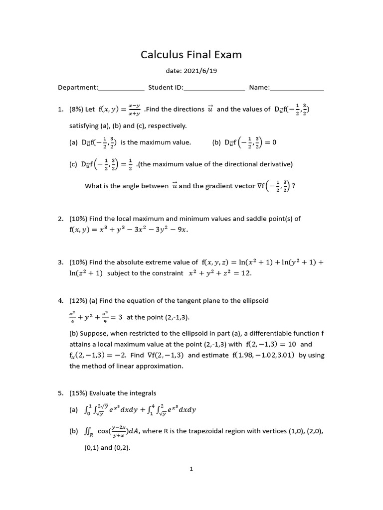 109-2-Final | PDF | Derivative | Mathematical Analysis