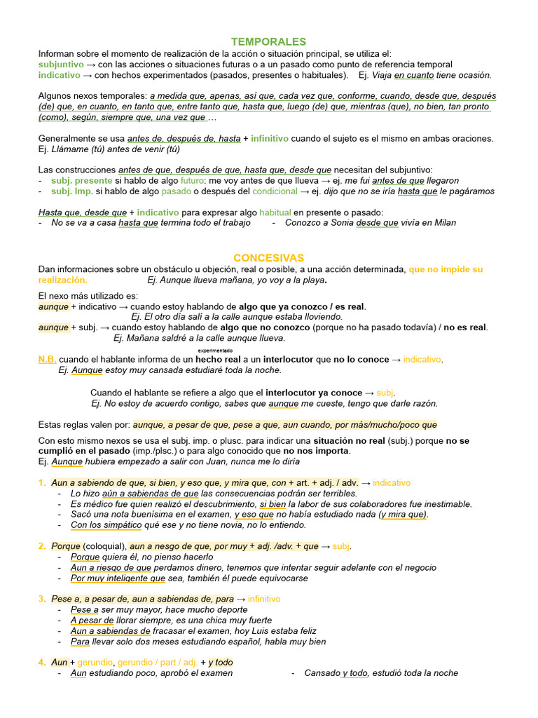 ORACIONES Condicionales, Concesivas, Temporales y Adversativas | PDF ...