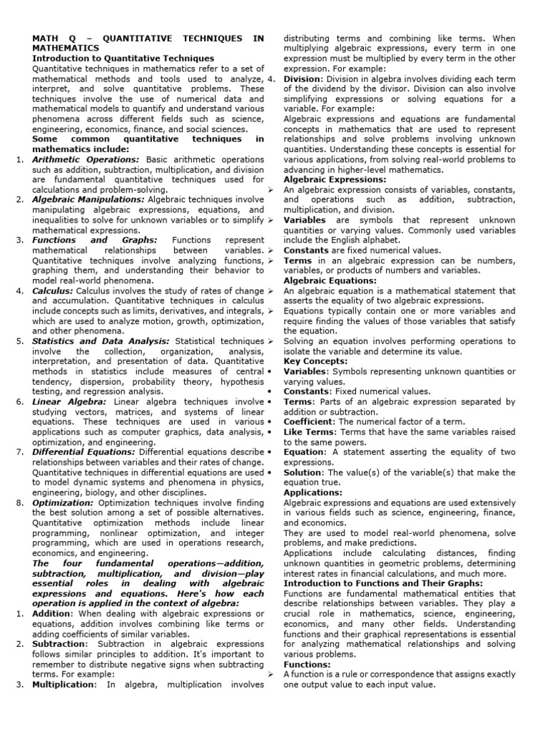 Mathq Prelim Reviewer | PDF | Equations | Algebra