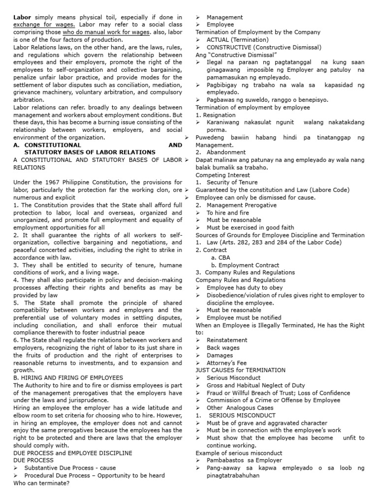 Labor Relation Prelim Reviewer Pdf Employment Labour Law