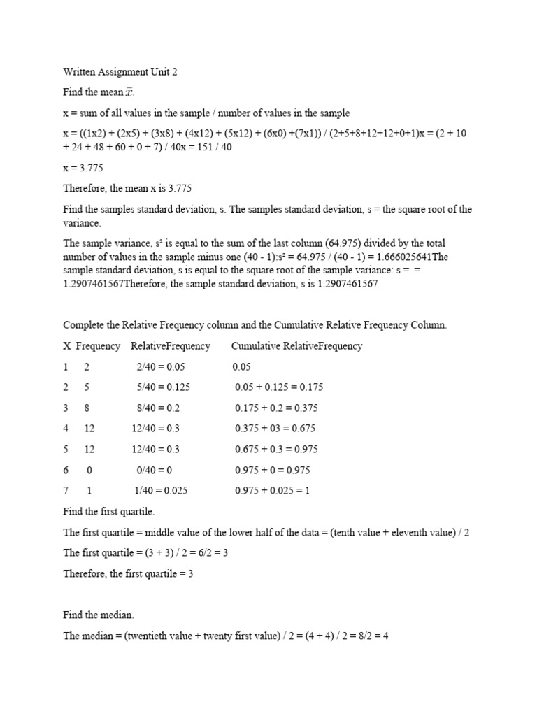 Written Assignment Unit 2 | PDF | Percentile | Quartile