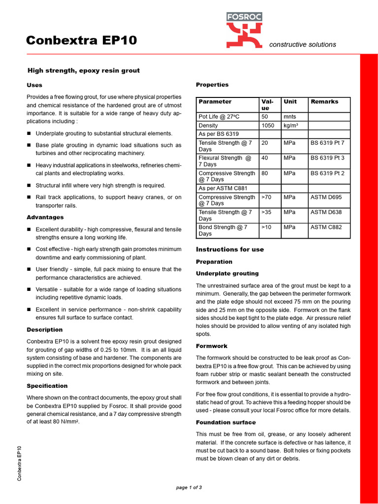 High Strength Epoxy Resin Grout | PDF | Epoxy | Concrete