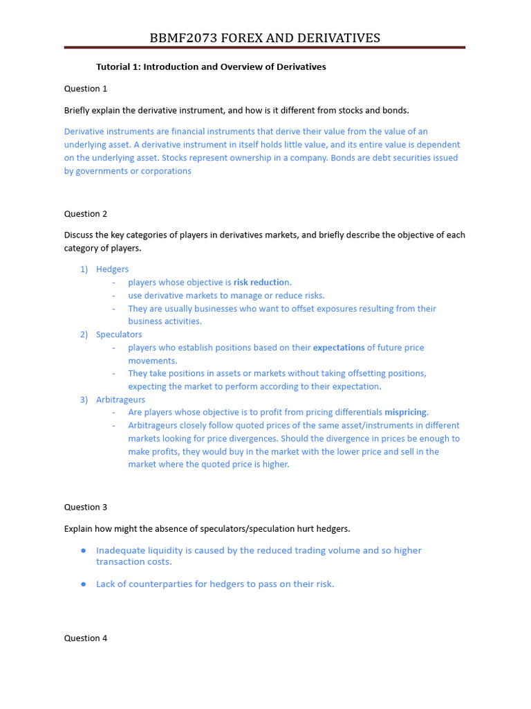 Tutorial - Forex and Derivatives | PDF | Derivative (Finance ...
