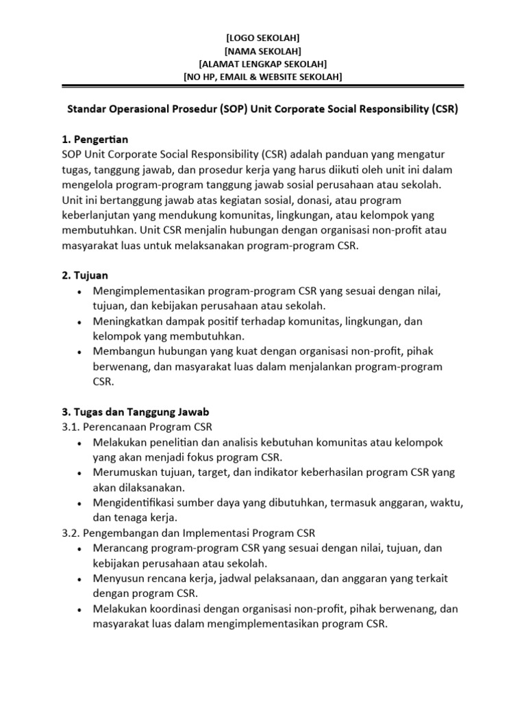 SOP Unit Corporate Social Responsibility (CSR) | PDF SOP Unit Corporate Social Responsibility (CSR) | PDF