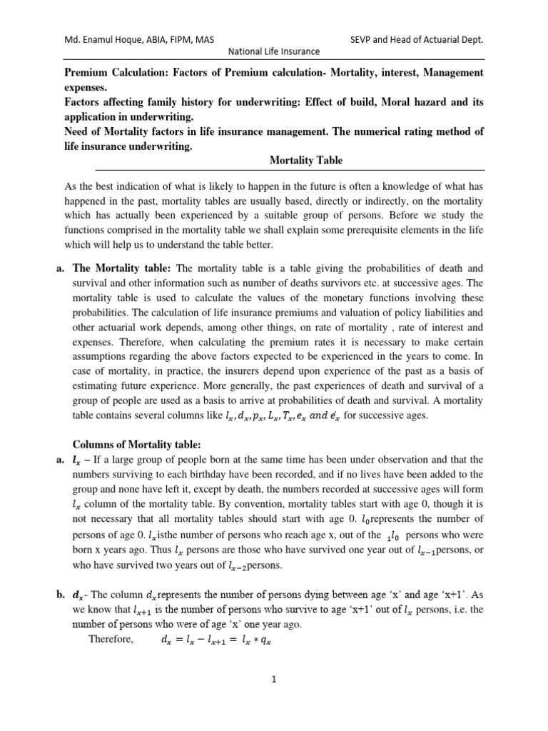 Life Insurance Premium and Mortality Tables | PDF | Insurance | Life ...