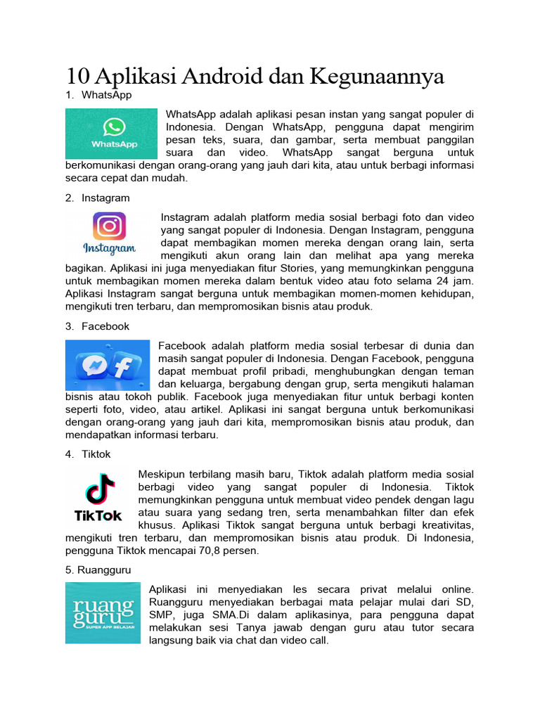 10 Aplikasi Populer dan Fungsinya | PDF | Karier & Perkembangan | Ilmu ...