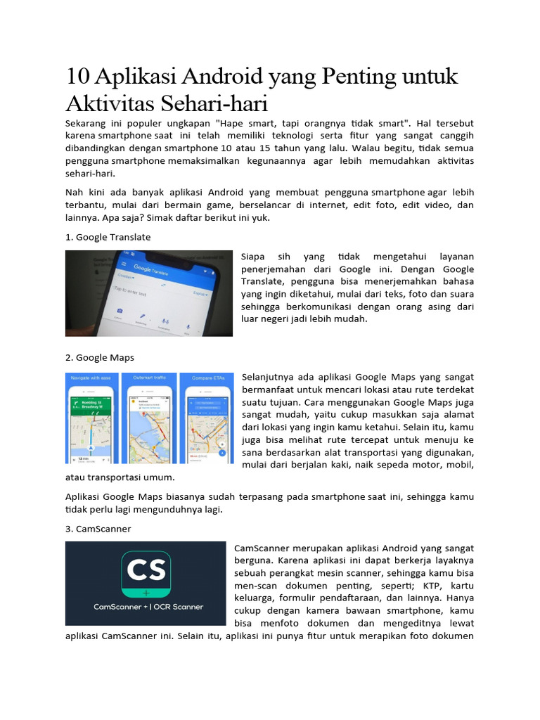 10 Aplikasi Android Yang Penting Untuk Aktivitas Sehari | PDF